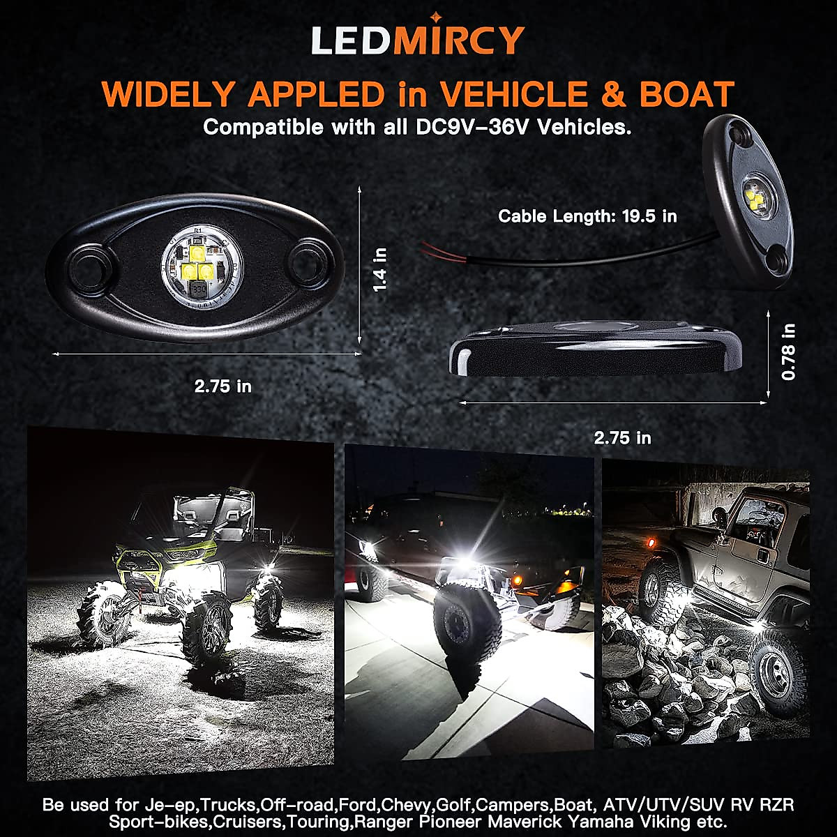 LEDMIRCY LED White Rock Lights 4PCS Super Bright Pure White Rock Lights for Off Road Trucks RZR Boat Car ATV UTV SUV Underglow Neon Lights Underbody Trail TRAI Rig Lights Waterproof Shockproof