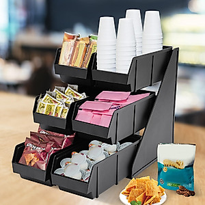 Condiment Serving Container, Self Serve Condiment Bin Stand Set, Plastic Containers Storage Bins for Closet, Kitchen, Office, or Pantry Organization