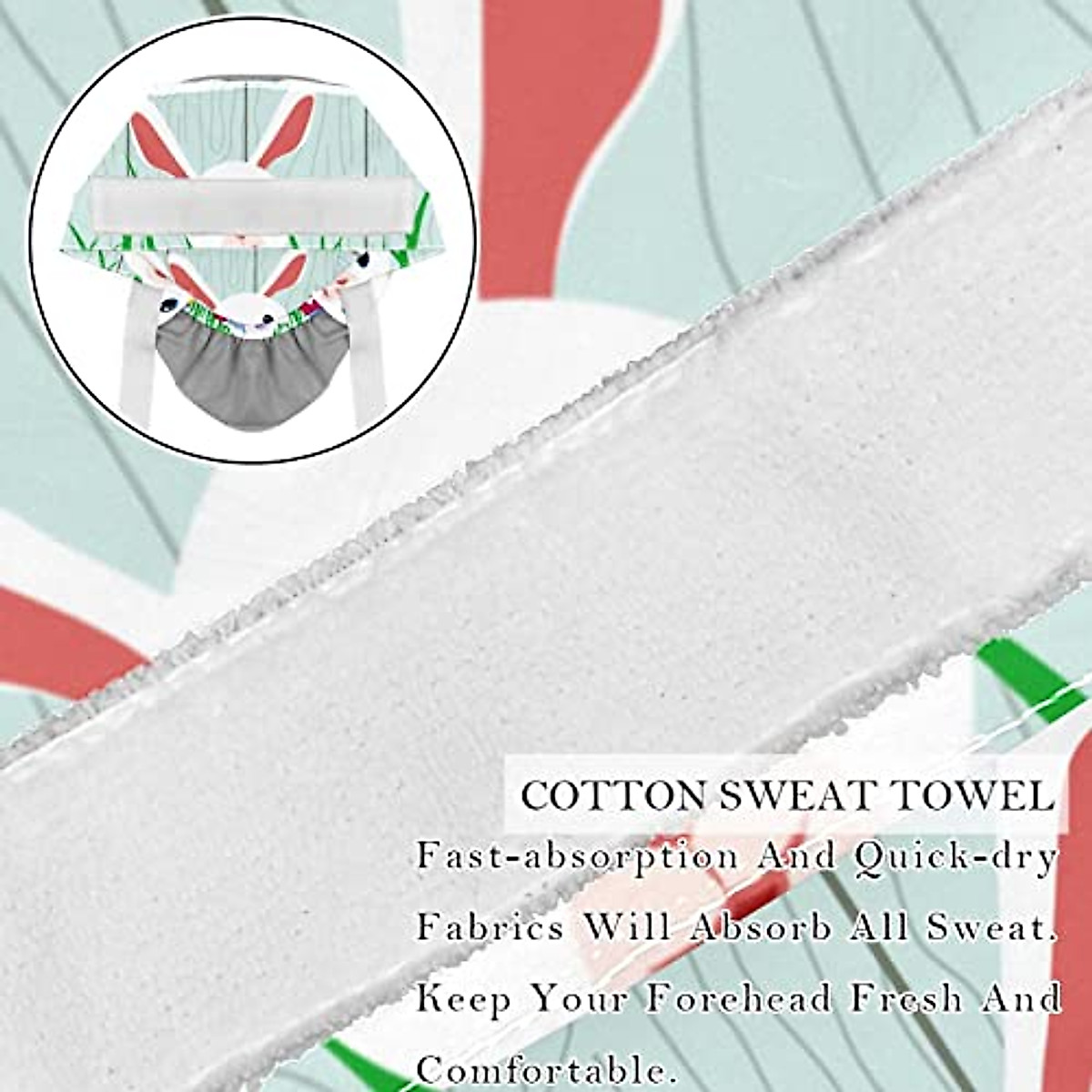 Happy Easter Bunny Egg Cute Rabbits Working Cap with Button & Sweatband, 2 Packs Reusable Surgical Surgery Hats Ponytail Holder, Multi Color