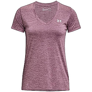 Under Armour Womens Tech V-Neck Twist Short-Sleeve T-Shirt, (501) Misty Purple/White/Metallic Silver, Large