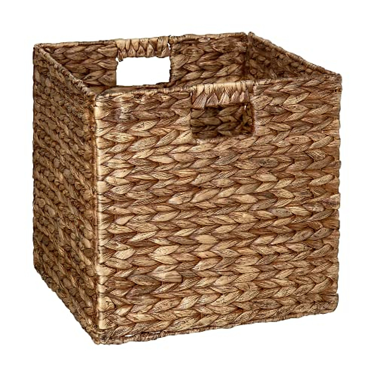 IsVie Woven Hyacinth Storage Baskets 3 Pack, Rectangle Storage Container Organizer Baskets with Built-in Handles Home Organizing Laundry Organizer Cube Baskets (Brown, Set of 3)