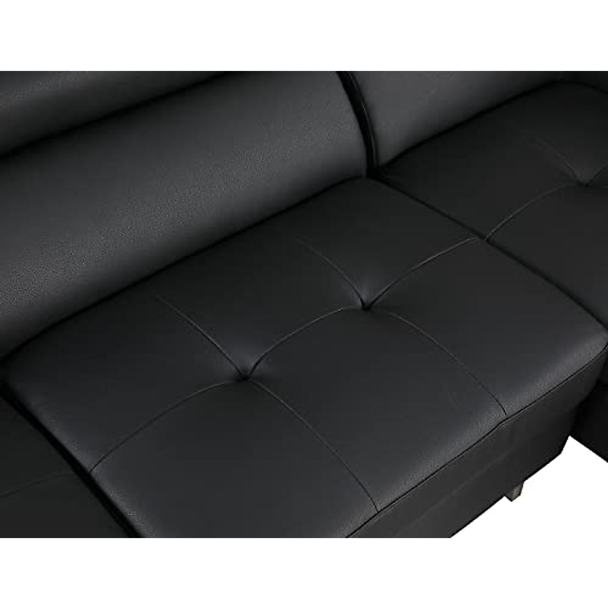 BlackJack Furniture Union Modern Faux Leather Sofa with Adjustable Headrests, Chaise, Elegant Tufted Seat, High-Density Foam and Stainless Steel Legs, Left Facing Sectional, Black