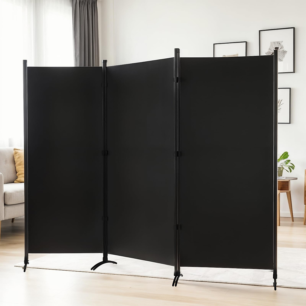 Room Divider 3-Panel Privacy Screen, Portable Screen Steel Frame with Hook&Loop for Home, Office, Classroom, Studio, Meeting Black