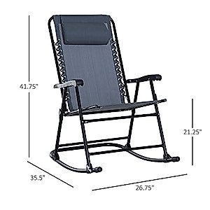 Outsunny Set of 2 Rocking Chairs Patio Lawn Chair Beach Folding Chairs with Pillow, Outdoor Portable Rocker for Camping Fishing Beach, Grey