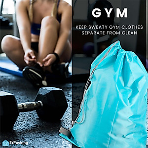 EzPacking Travel Laundry Bag with Drawstring/Foldable Compact Lightweight Small Travel Size for Suitcase / (22” X 16”) / Clean Dirty Clothes Wash Bag/Nylon Blue/Washable/For Women Men Kids Baby