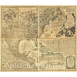 Historic 1768 Wall Map - A General Topography of North America and The West Indies - Map of North America Describing an distinguishing The British, Spanish and French Dominions 44in x 38in