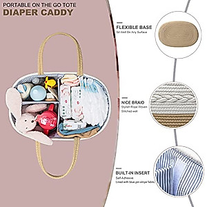 Yoe Gogh Baby Diaper Caddy Organizer, Rope Woven Nursery Storage Basket with Adjustable Divider, Portable Car Travel Diapers Organizer, Large Capacity Caddies (Khaki)