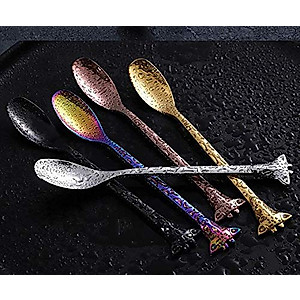 Mengbaobao 5 PCs Giraffe Handle Tea Coffee Spoons Desserts Cakes Ice Cream Server Stainless Steel Flatware Dinnerware