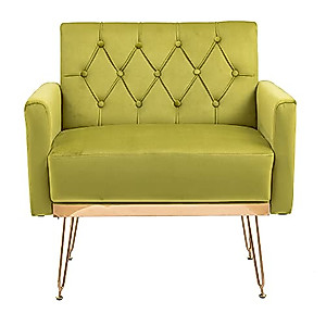Olela Accent Chair Set of 2,Velvet Armchair Single Sofa Modern Tufted Upholstered Side Reading Chairs with Arm and Gold Metal Leg for Living Room Bedroom Club Nursery Office Decorate(2, Olive Green)
