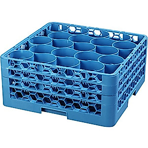 Carlisle FoodService Products RW20-214 OptiClean NeWave Polypropylene 20-Compartment Glass Rack with 3 Extender, 19-3/4" Length x 19-3/4" Width x 8.72" Height, Blue (Case of 2)