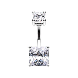 Classic Square Prong Set Gem Belly Button Ring