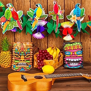 Luau Party Decorations Hawaii Paper Lanterns Tropical Honeycomb Birds Hibiscus Paper Garland for Hawaiian Luau Birthday Party Supplies Summer Jungle Party Decorations Hawaii Bar Supplies