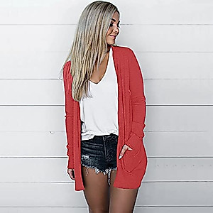 Long Sleeve Cardigan for Women for Dresses Cardigan for Women Lightweight,Women's Open Front Lightweight Long Sleeve Loose Fall Clothes Fashion Outwear Watermelon Red