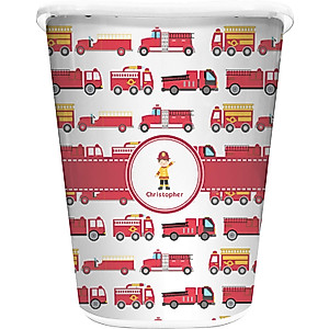 RNK Shops Personalized Firetrucks Waste Basket - Single Sided (White)