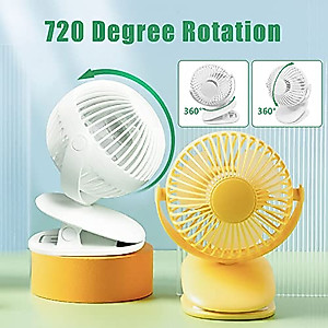 1200mAh USB Rechargeable Clip On Baby Stroller Fan 5 Inch Small Cute Round Office Clip Fan Desk&Hanging Fan Bed Office Fan With 720 Degree Rotation 3 Levels Speed Type-c USB Rechargeable 7-Hours Continuous Usage White With Using Instructions