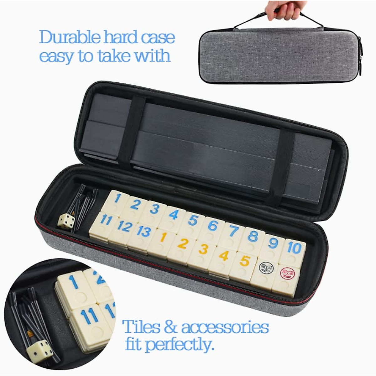 Rummy Tiles Game, Rummy Cube Travel Game Set Outlasting Color with 4 Anti-Skid Rack & Convenient EVA Hard Case