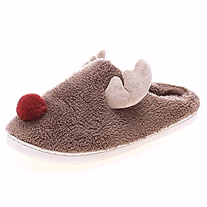 FraftO House Slippers for Men's Cute Cartoon Deer Plush Warm Non-Slip Cotton Shoes Indoor Light Walking Shoes Coffee