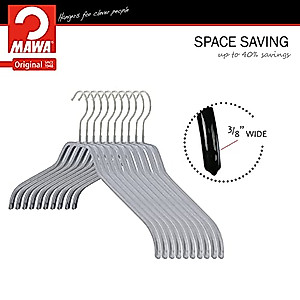 MAWA Reston Lloyd Silhouette Series Non-Slip Space Saving Clothes Hanger for Shirts and Dresses, Style 41/F, Set of 10, Silver, Pack of 10, 10 Piece (12148)