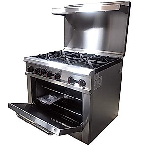 Commercial Range&Oven 36" Width, 6 Burners, Natural Gas and Propane, NSF/ETL Certified, Thermostat, Stainless Steel Galvanized and Cast iron Grate For Restaurant Heavy Duty, 211000 BTU
