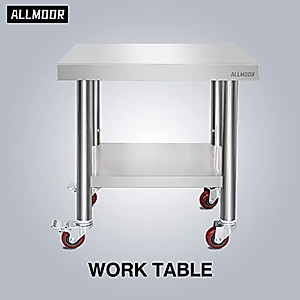 ALLMODR Small Stainless Steel Work Table - Workbench with Undershelf Compact Mini Table for Food Storage and Kitchen Organization