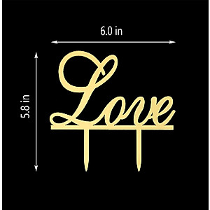 JIEEIN Love Cake Topper - Wedding/Engagement/Bridal Shower/Anniversary/Birthday/Bachelorette/Confession Party Decorations Supplies (Mirror Gold Acrylic)