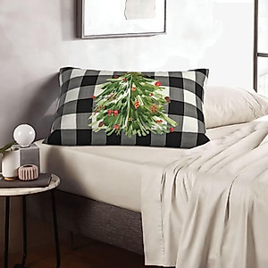 AEIOAE Christmas Pillow Covers 12x20 Inch Set of 2, Buffalo Plaid Christmas Tree Decorative Throw Pillows Farmhouse Linen Nature Forest Xmas Winter Pillow Case for Couch Sofa Outdoor Decor