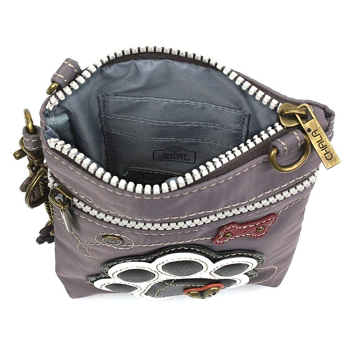 Chala Group Chala Handbags Paw Print Venture Cellphone Crossbody Handbag RFID Protected Dog Mom, Gray