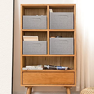 JAKAGO Fabric Storage Bins set of 4 Rectangle Storage Baskets with Handle Foldable Closet Organizer for Clothes Towel Toys Books Collapsible Clothing Container for Shelves Bedroom Playroom (High-Gray)