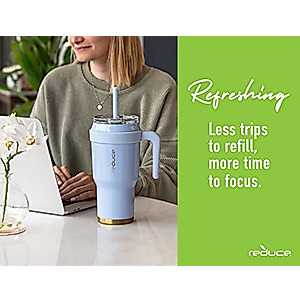 REDUCE 40 oz Tumbler with Handle and Straw, Stainless Steel with Sip-It-Your-Way Lid - Keeps Drinks Cold up to 34 Hours - Sweat Proof, Dishwasher Safe, BPA Free - Glacier, Opaque Gloss Mug