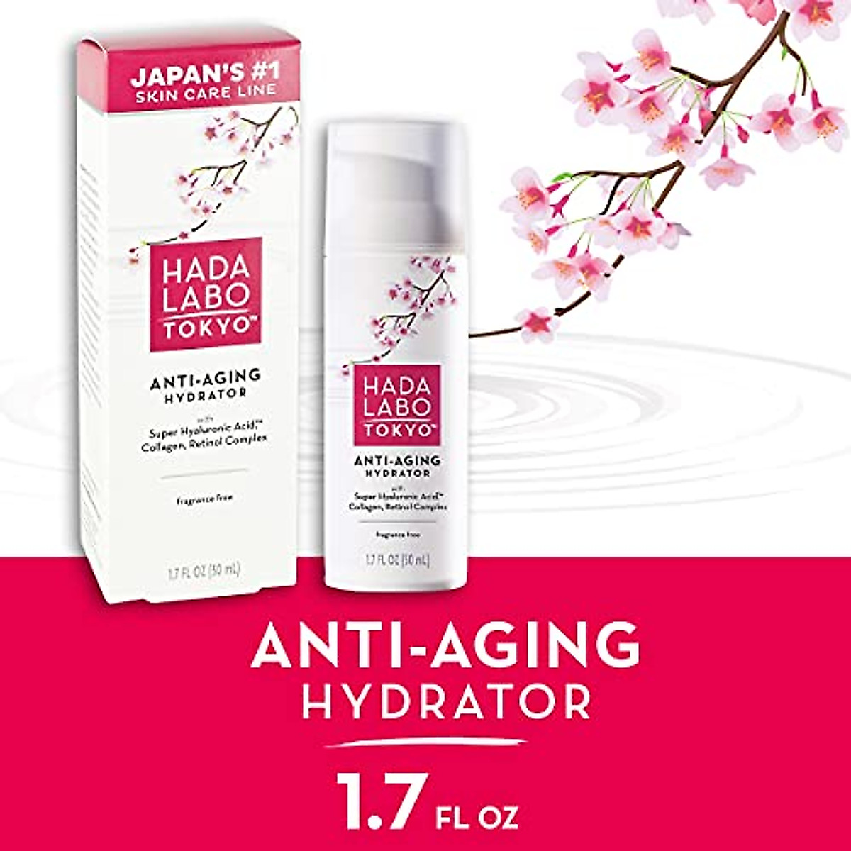 Hada Labo Tokyo Anti-Aging Hydrator 1.7 Fl. Oz - with Super Hyaluronic Acid, Collagen and Retinol Complex - lightweight anti aging serum helps increase firmness and elasticity, fragrance free