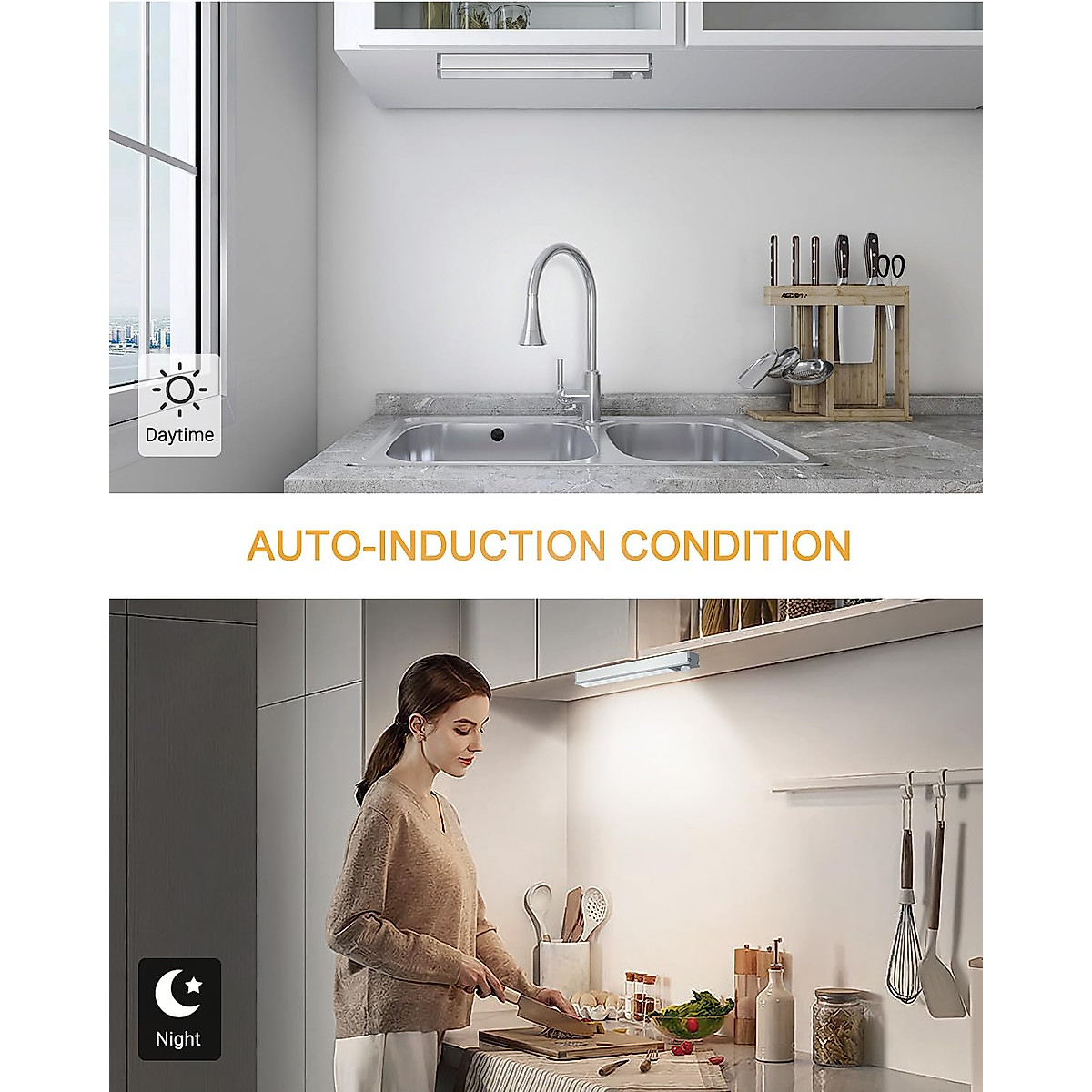 Under Cabinet Lights, LED Motion Sensor Light, USB-C Rechargeable 10 LED Closet Lights Wireless Magnetic Stick-Anywhere Night Light for Kitchen, Wardrobe, Closets, Cupboard, Stairs