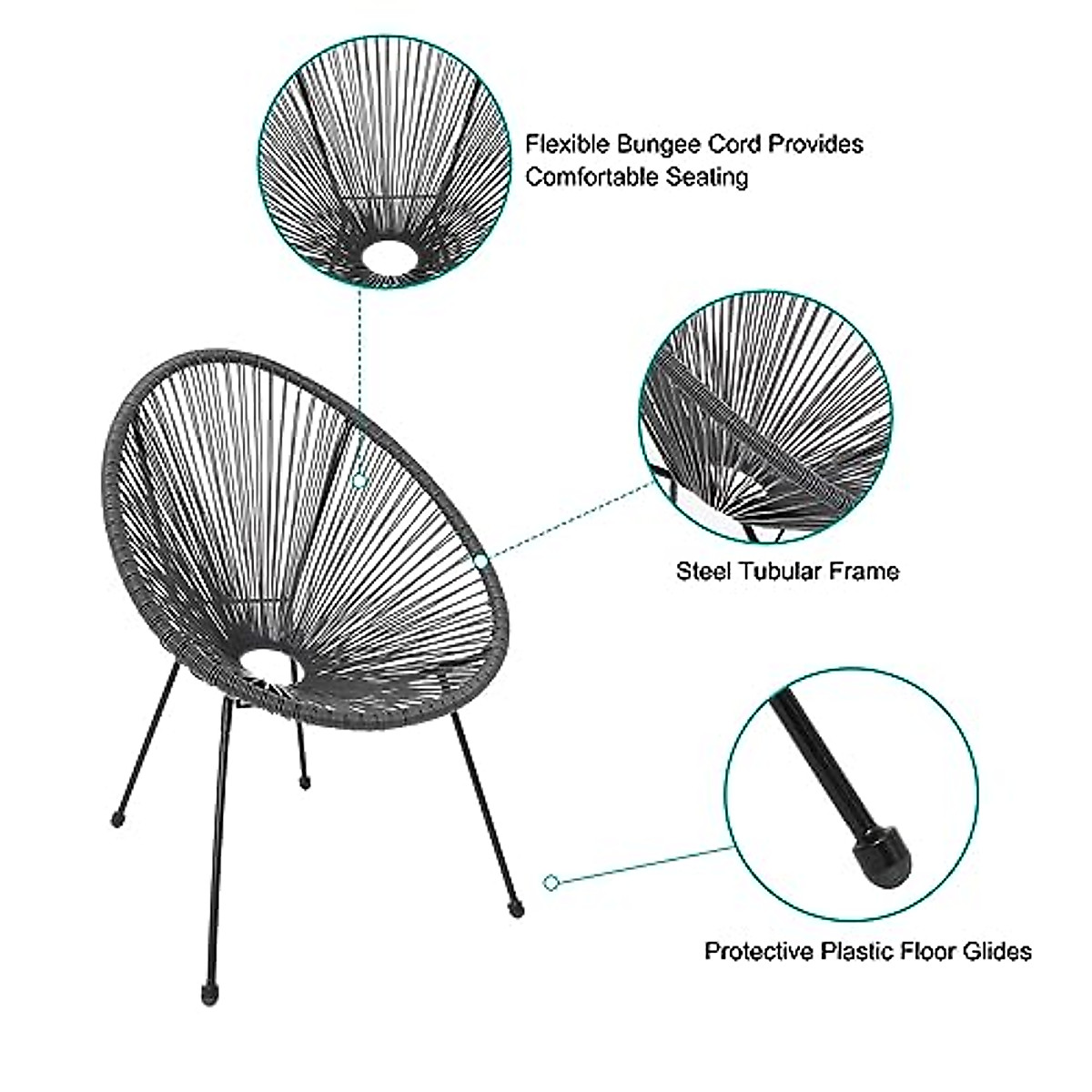 voqoomkl 3-Piece Outdoor Acapulco Chair, All-Weather Weave Lounge Chair,Patio Conversation Bistro Set with Glass Top Table,Balcony Chair Egg Chairs for Porch, Lawn, Balcony, Poolside Seating