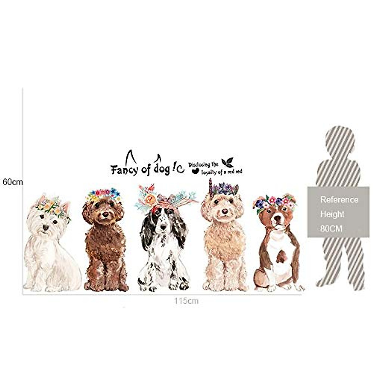Fancy of Dog Large Size Wall Stickers Wall Decor for Bedroom Living Room Removable Vinyl Art Mural Decals for Girls Boys Kids