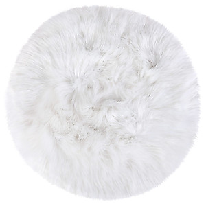 uxcell Faux Fur Round Rug,Fluffy Area Mat,Fluff Rugs for Bedroom Floor Sofa Living Room 2 x 2 Feet Snow White