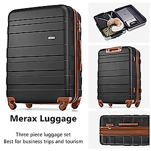 Merax Luggage Sets 3 Piece Suitcase, Hardside Suit case with Spinner Wheels Lightweight TSA Lock, Grey and Brown, 20/24/28 Inch