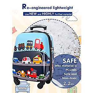 Lttxin Kids Rolling Luggage with Wheels Hard Shell Carry On Suitcase 18 inch for Toddler Boys Veholes