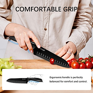 TICWELL Knife Set, 19 Pieces German Stainless Kitchen Knife Block Sets Include Accessories,Black