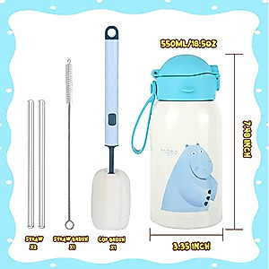 Stainless Steel Thermo Water Bottle for Kids 550ml/18.5oz Vacuum Insulated Flask with Straw for boys and girls Drinks Flasks.(Blue A)