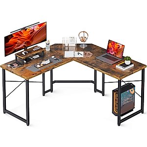 AODK L Shaped Gaming Desk, Computer Corner Desk, PC Gaming Desk Table with Large Monitor Riser Stand for Home Office Sturdy Writing Workstation,51 * 19 inch,Vintage