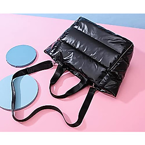 Puffer Tote Bag of Women,Large Designer Handbags, Winter Soft Puffer Shoulder Bag Ladies Yoga Fitness Bag Travel Bag(Black)