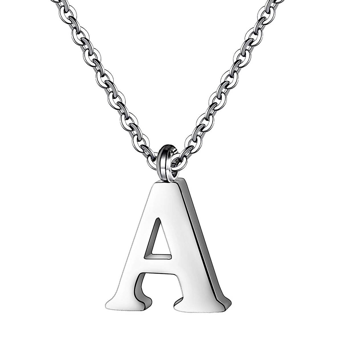 PARTNER Stainless Steel Silver Initial Necklace Alphabet Pendant Necklace 16" with 2" extender Women letter Necklace (Silver Initial A)