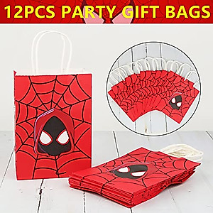 12 pcs Birthday Party Gift Bags with 12 pcs Spider Hero Stickers,Favor Treat Goodie Bag for Birthday Decorations and Supplies
