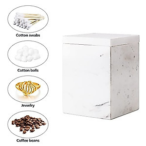 WORHE 100% Natural Marble Cotton Swab Ball Holder with Lid White Marble Canister for Qtips Jewelry Necklace Ring Earring Coffee Bean Canister Storage jar Gift Case (DLW201)