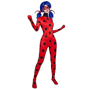 Miraculous Women's Classic Ladybug Screen Printing Jumpsuit with Eye Mask and Yoyo Bag Cosplay Costume (Large)