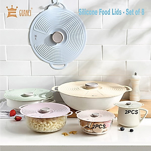 GUANCI Set of 8 Silicone Lids, Reusable Suction Microwave Food Storage Cover Food-Grade Grip fits Cups, Bowls, Plates, Pots, Fridge Dishwasher Safe