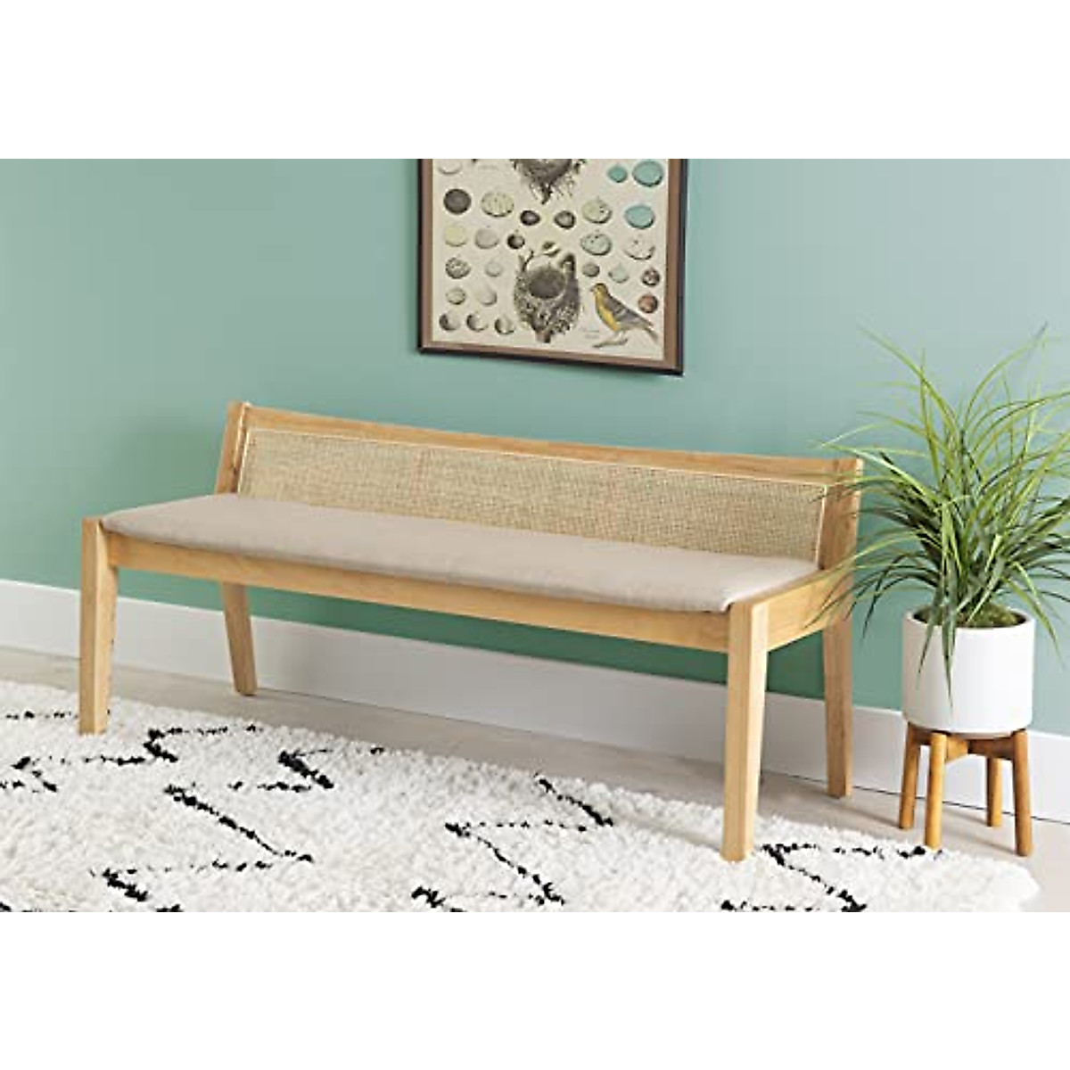 Powell Kasi Beige Rattan Cane Bench with Back, Large, Natural