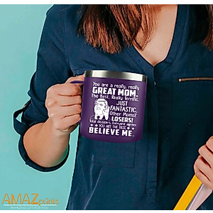 AMAZPRINTS Mothers Day Gifts for Mom from Daughter, Son, Kids - Funny Gifts for Mom from Daughter, Son - Birthday Gifts for Mom - Great Mother Gifts - Presents for Mom - Mom Coffee Mug 14oz, Purple