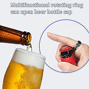 Byhoo 8mm Bottle Opener Finger Ring Rotatable Beer Bottle Cap Opening Tool Remover for Women Men at Party, Inner Chain Spinner of Polished Stainless Titanium Steel Jewelry All Black Size 11 (2 PCS)