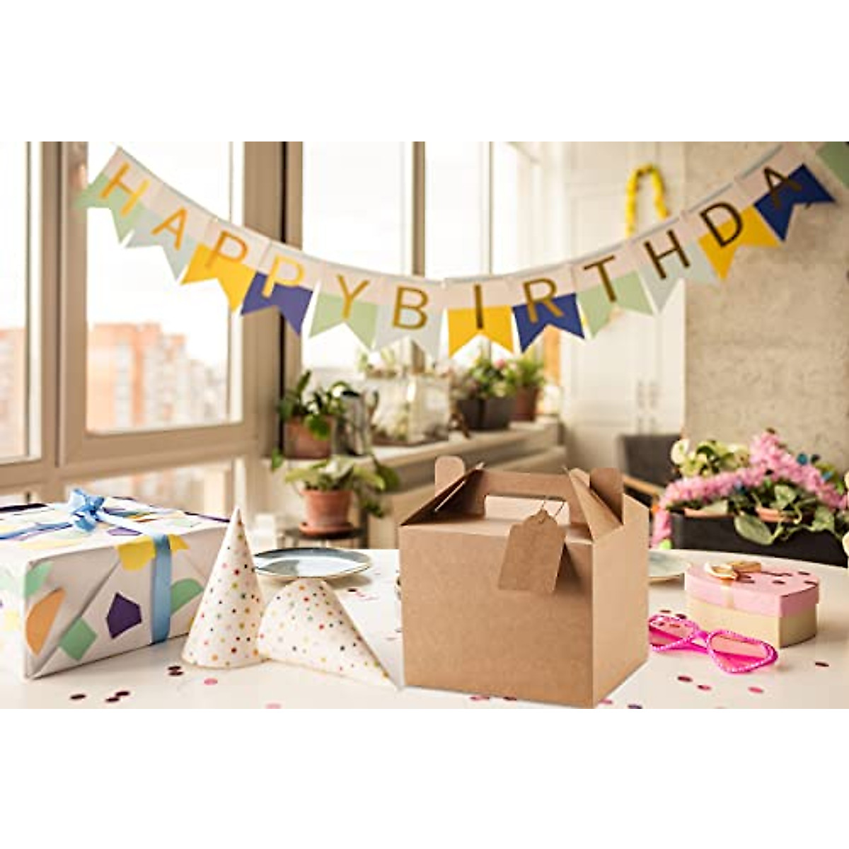 Frantis Brown Gable Boxes 12 Pack 7 x 5.5 x 5.5 Inches with Rope and Tag Party Favor Boxes for Birthday Party Wedding Treat Boxes …