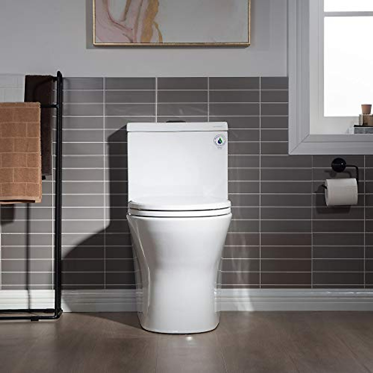 WOODBRIDGE Short Compact Tiny Dual Flush 1.28 GP One Piece Toilet,with Soft Closing Seat,1000 Gram MaP Flushing Score Small Toilet with Brushed Nickel Button B0500-BN, White